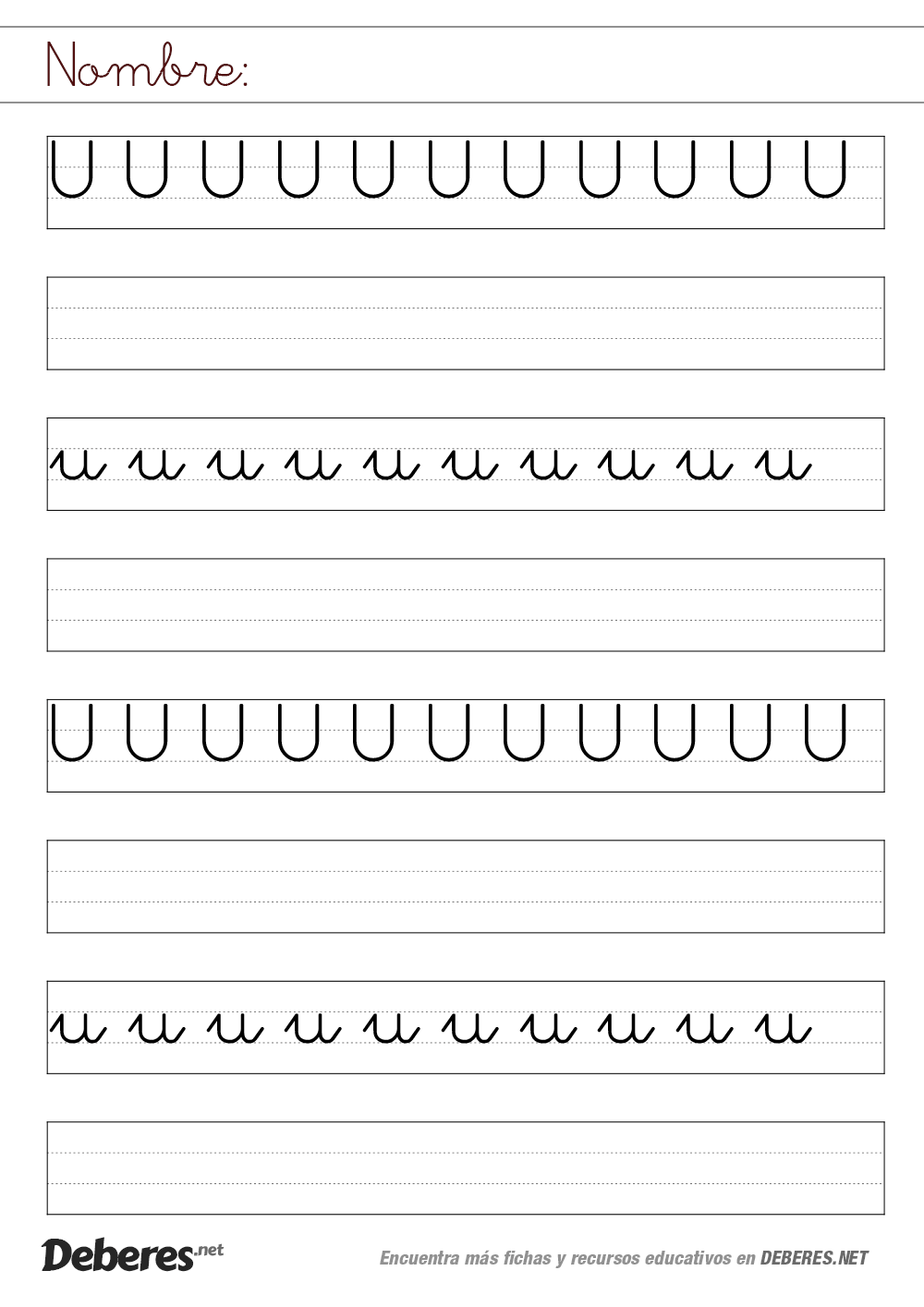 Ficha de la letra U con pauta MONTESSORI