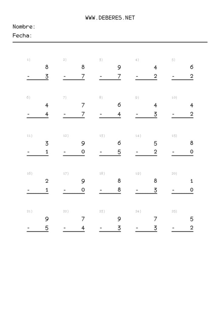 Restas llevando para imprimir - Hojas de restas llevando en PDF